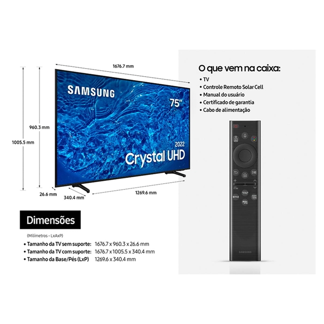 Smart TV 70 Led Samsung BU8000 2022 Crystal UHD - Ramsons