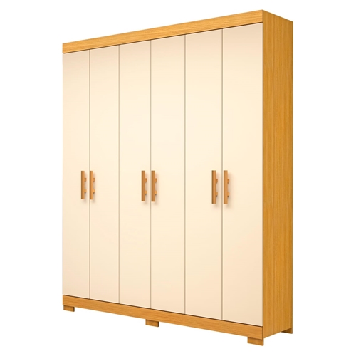 Roupeiro ACP Lana 6 Portas 2 Gavetas Internas Nature/Off White